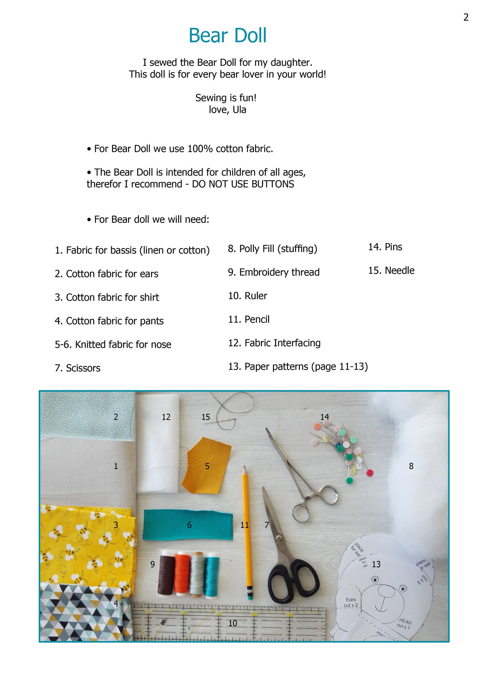 Rag Doll Teddy Bear Pattern . Stuffed Bear Toy Pattern . Rag Doll ...