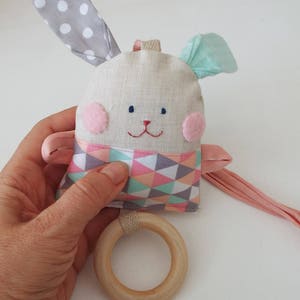 PDF Pattern Rattle Bunny, Textile Baby Toys Wooden Ring Teether, Sewing ...