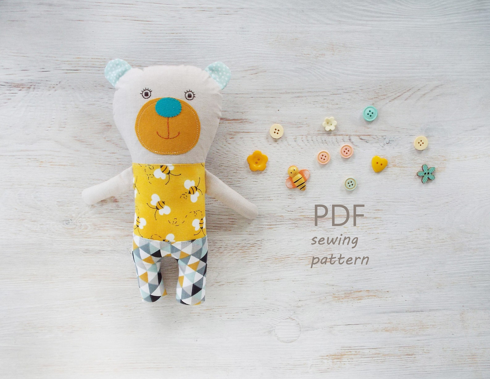 Rag Doll Teddy Bear Pattern . Stuffed Bear Toy Pattern . Rag Doll ...