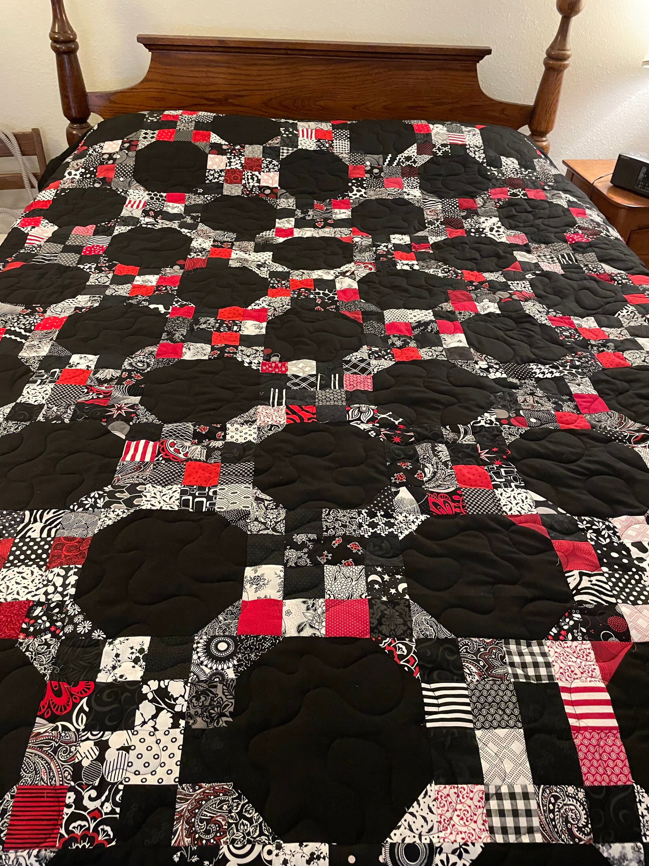 This is a New Red Black Gray and White Scrappy Quilt. Several Different ...