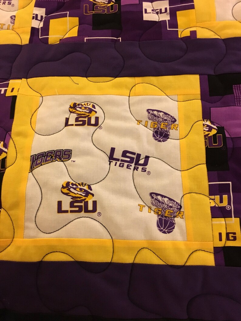 LSU Tiger Themed Twin Size Quilt Made With Two Different Licensed LSU ...