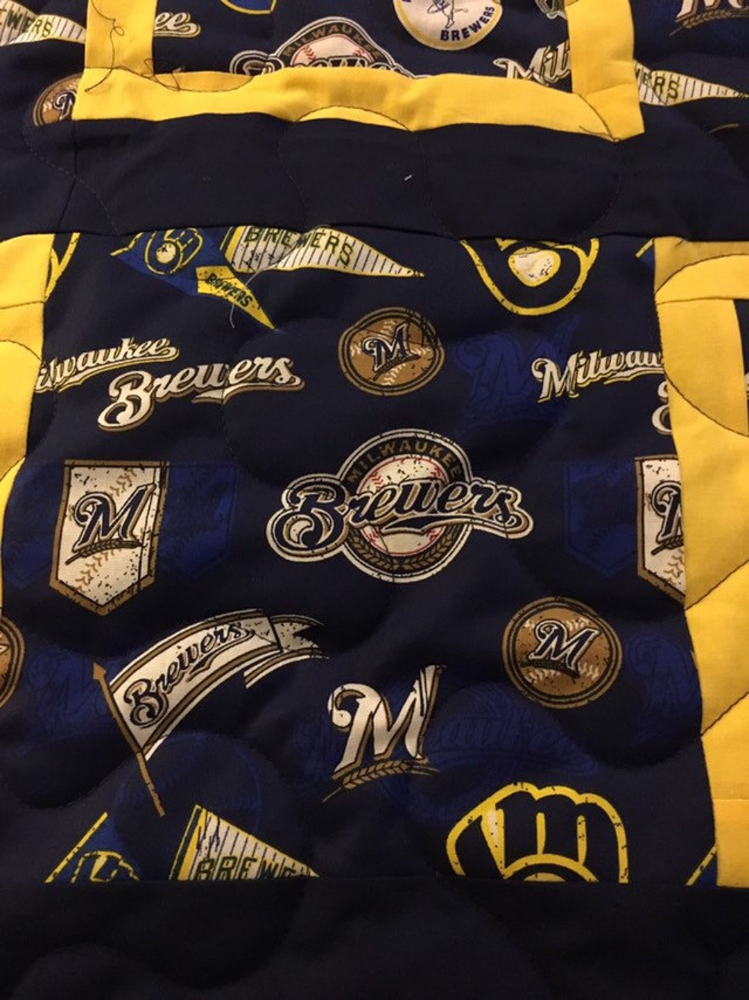 This is a Milwaukee Brewers Twin Size Quilt Constructed Using Too ...