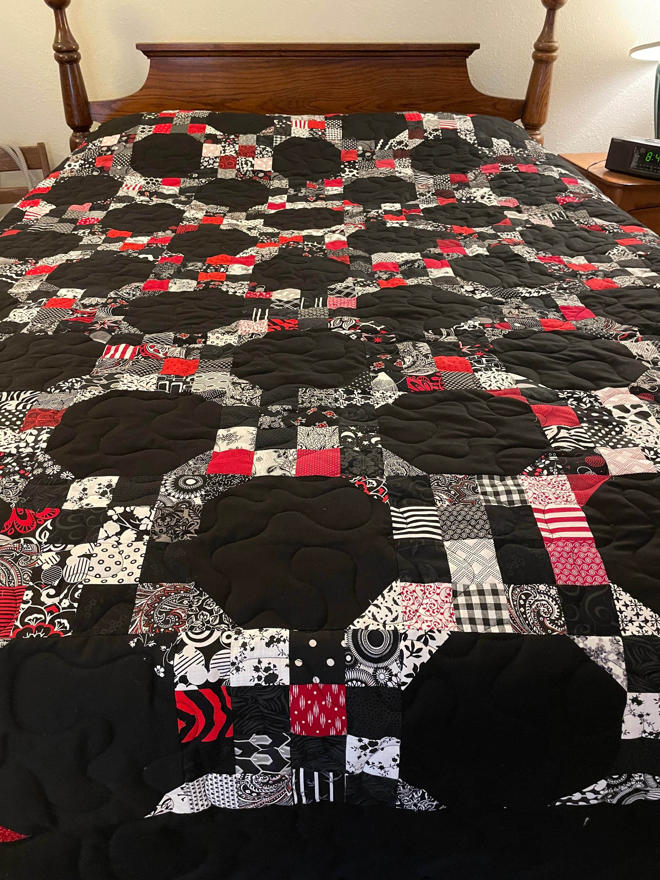 This is a New Red Black Gray and White Scrappy Quilt. Several Different ...