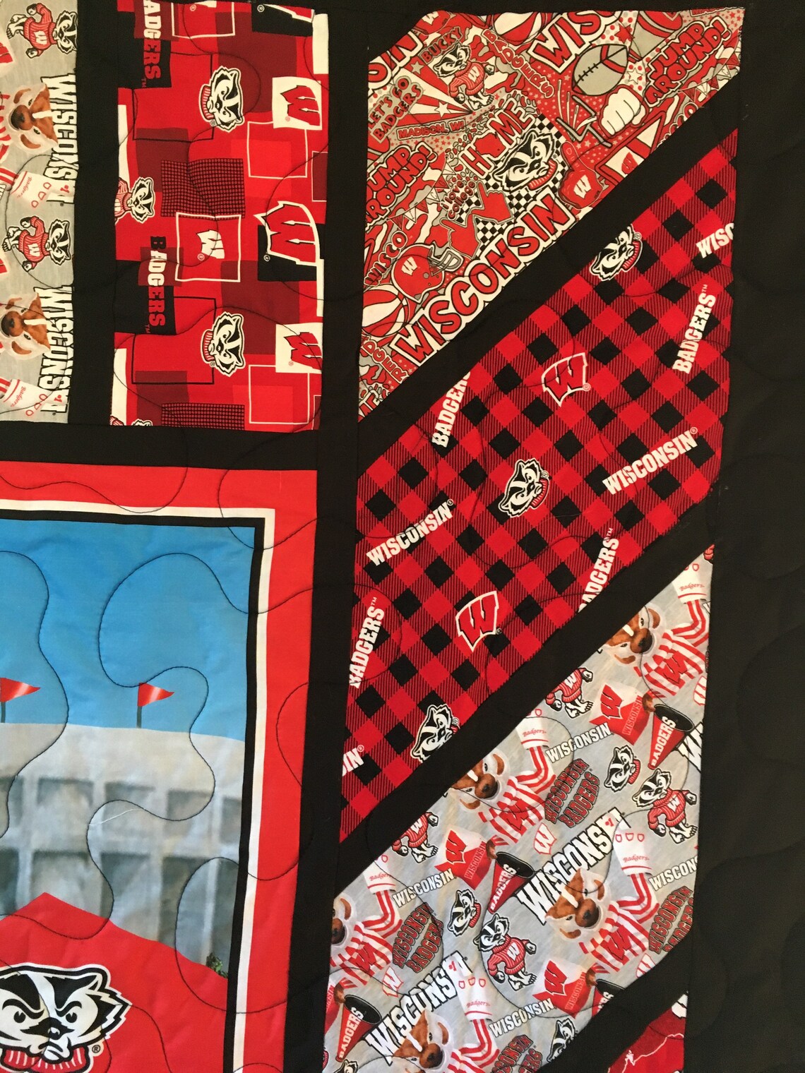 Wisconsin Badger Themed Queen Size Quilt Features Several Licensed ...