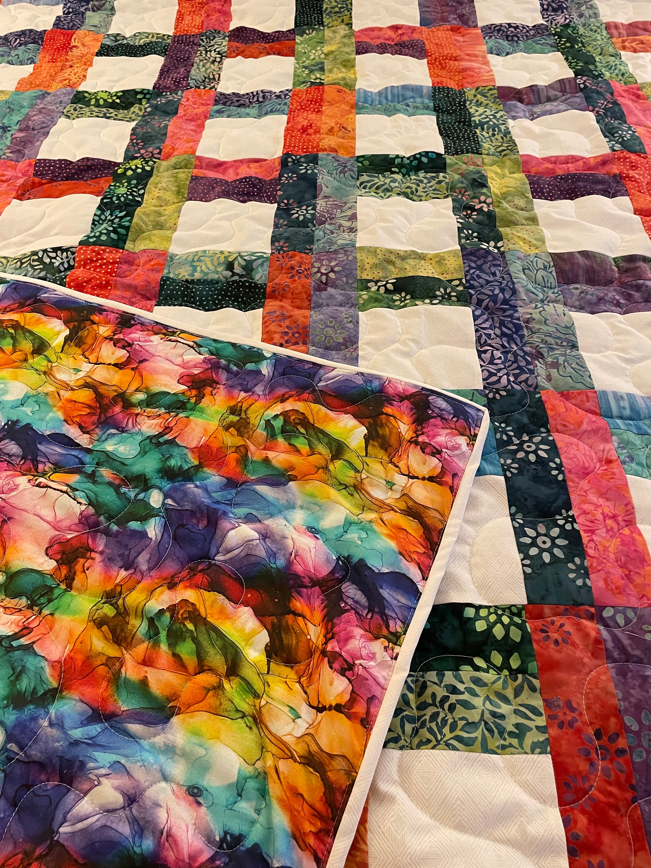 New Queen Size Batik Quilt With a Variety of Coordinated Bright Colors ...