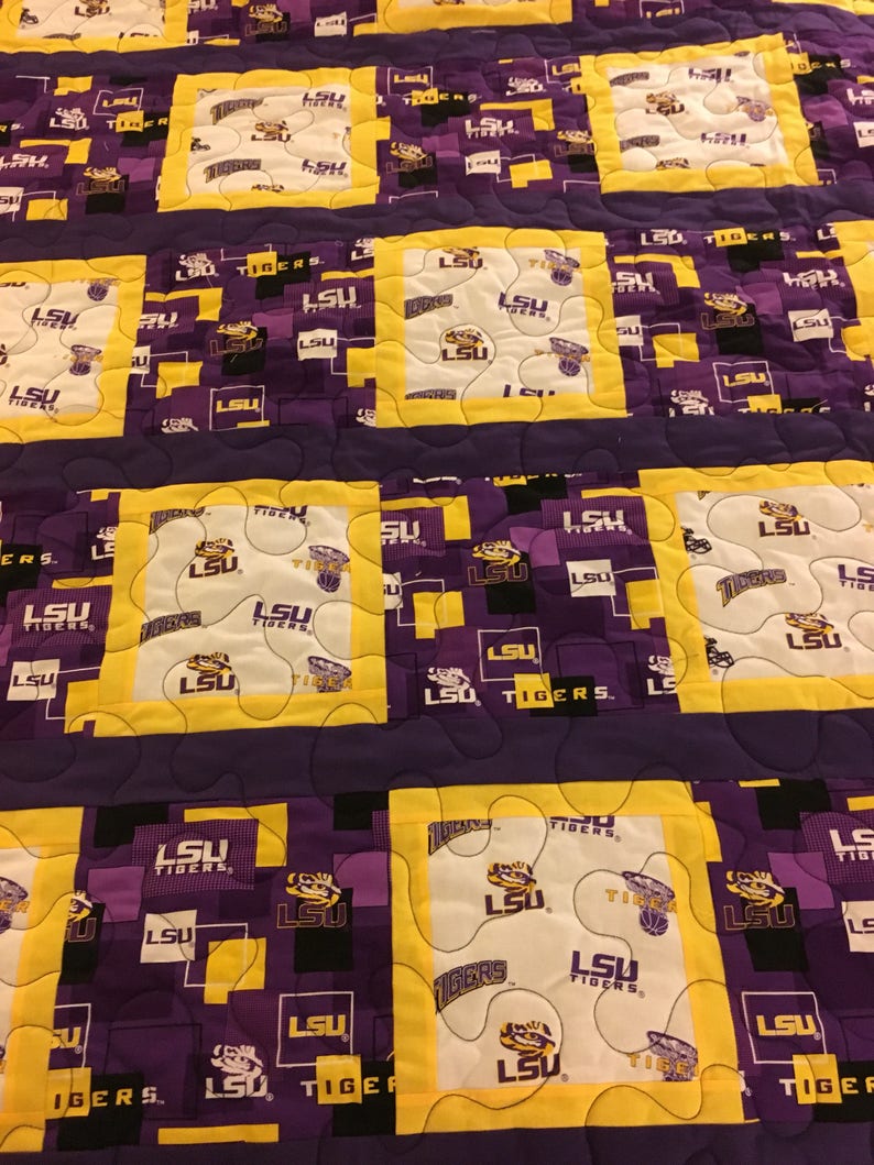 LSU Tiger Themed Twin Size Quilt Made With Two Different Licensed LSU ...
