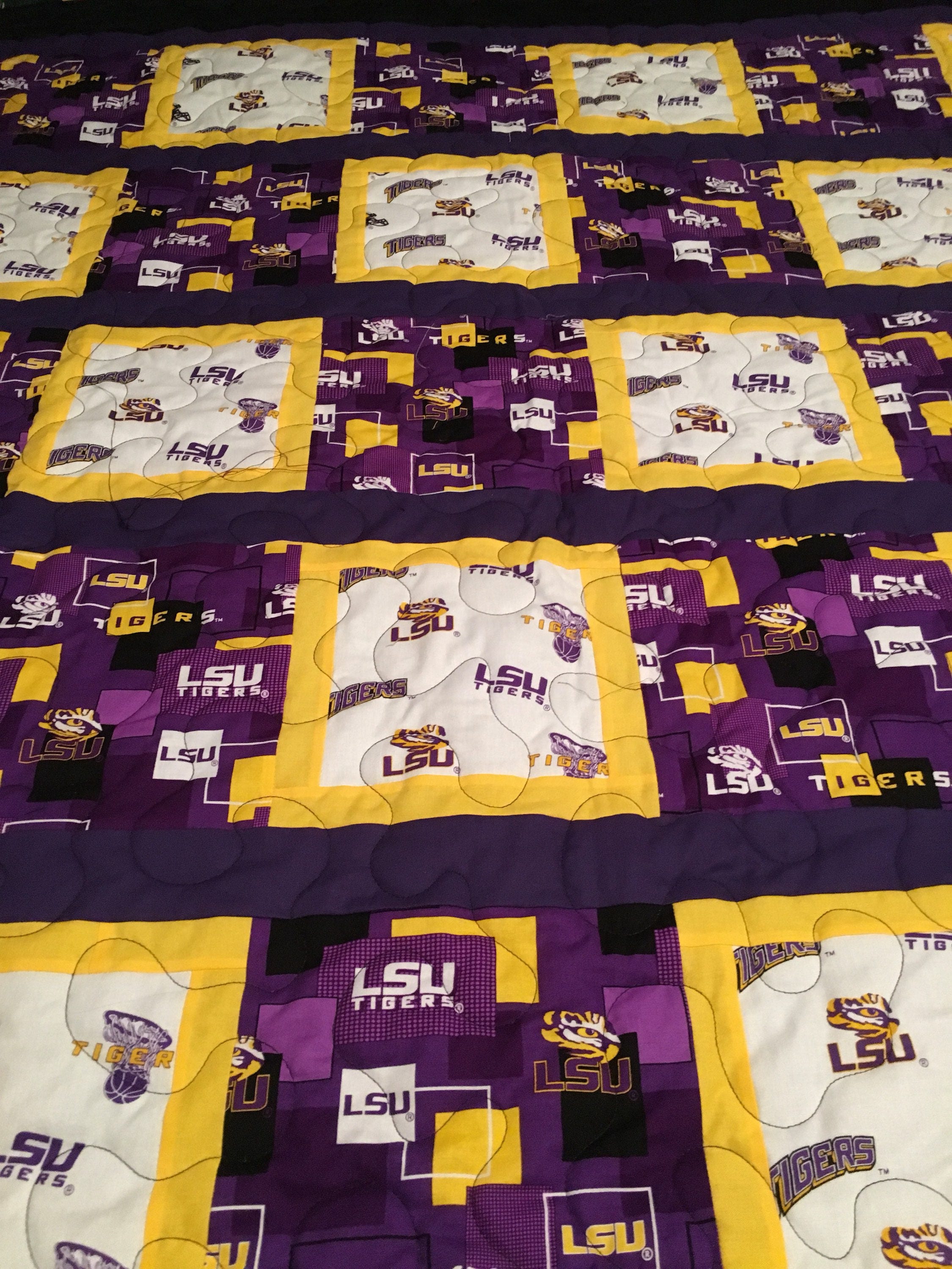 LSU Tiger Themed Twin Size Quilt Made With Two Different Licensed LSU ...