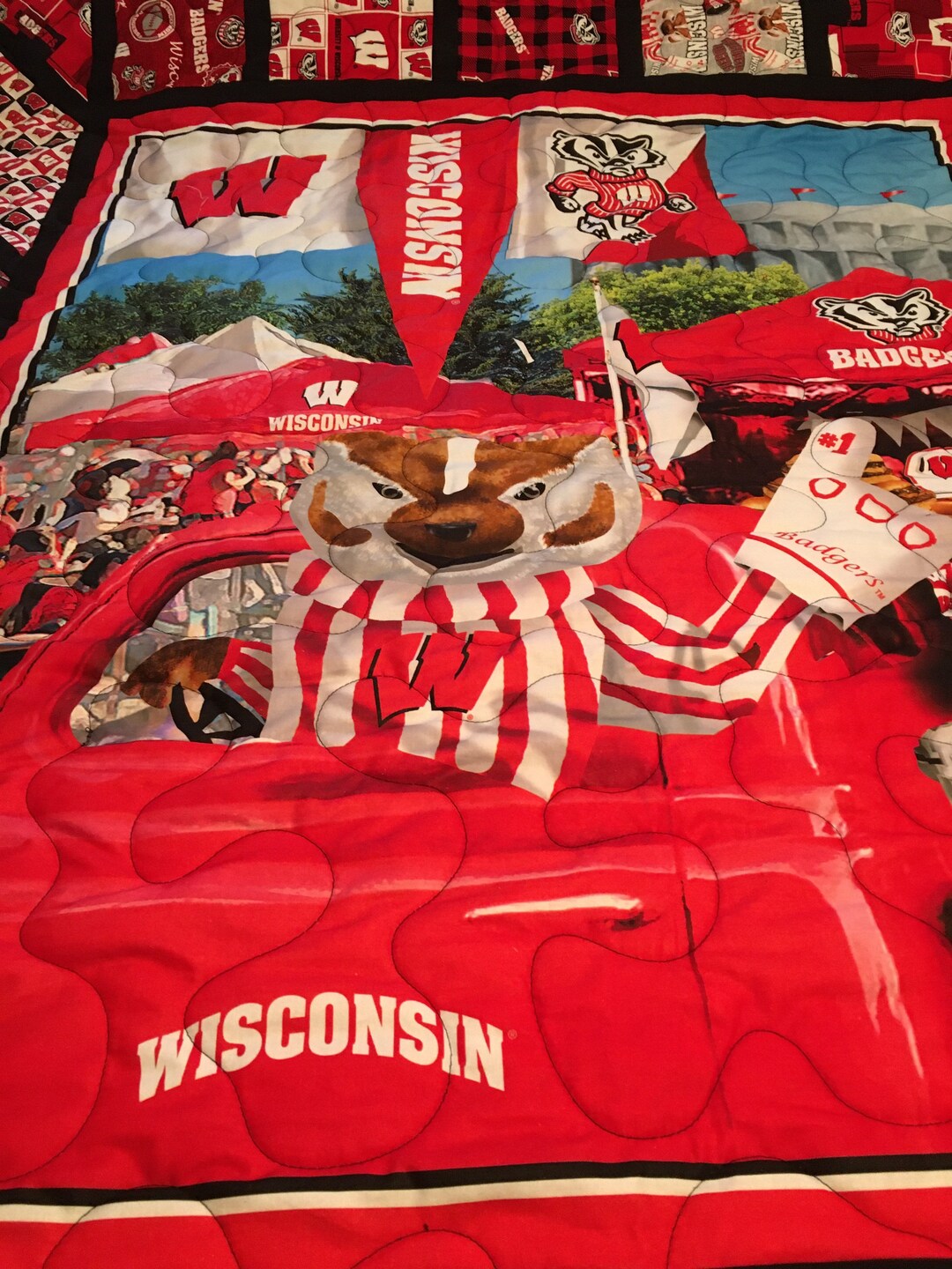 Wisconsin Badger Themed Queen Size Quilt Features Several Licensed ...