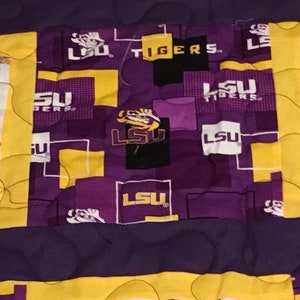LSU Tiger Themed Twin Size Quilt Made With Two Different Licensed LSU ...
