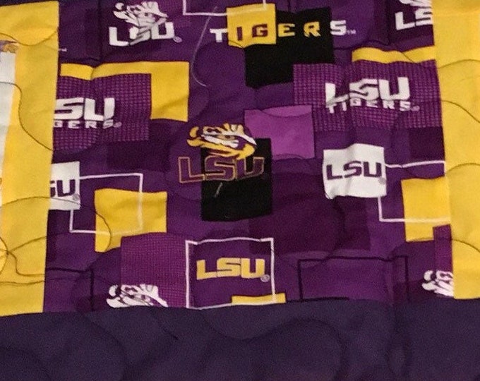 LSU Tiger Themed Twin Size Quilt Made With Two Different Licensed LSU ...