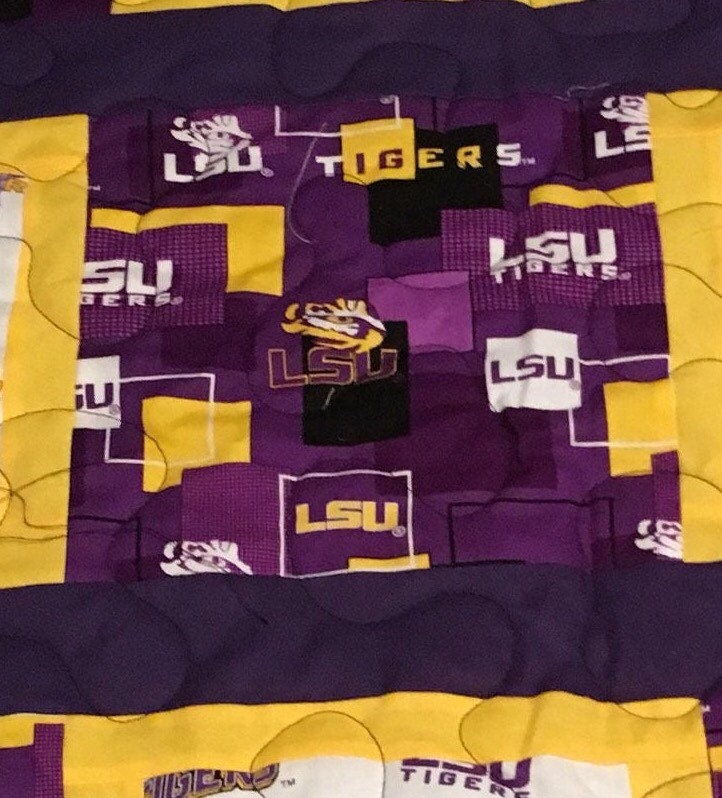 LSU Tiger Themed Twin Size Quilt Made With Two Different Licensed LSU ...