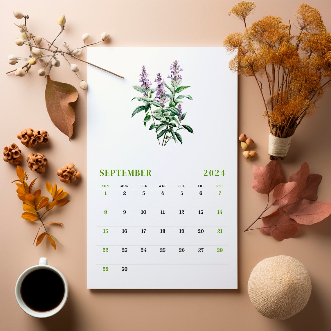 PRINTABLE 2024 Calendar, Instant Download, Watercolors, Flowers, 2024 ...