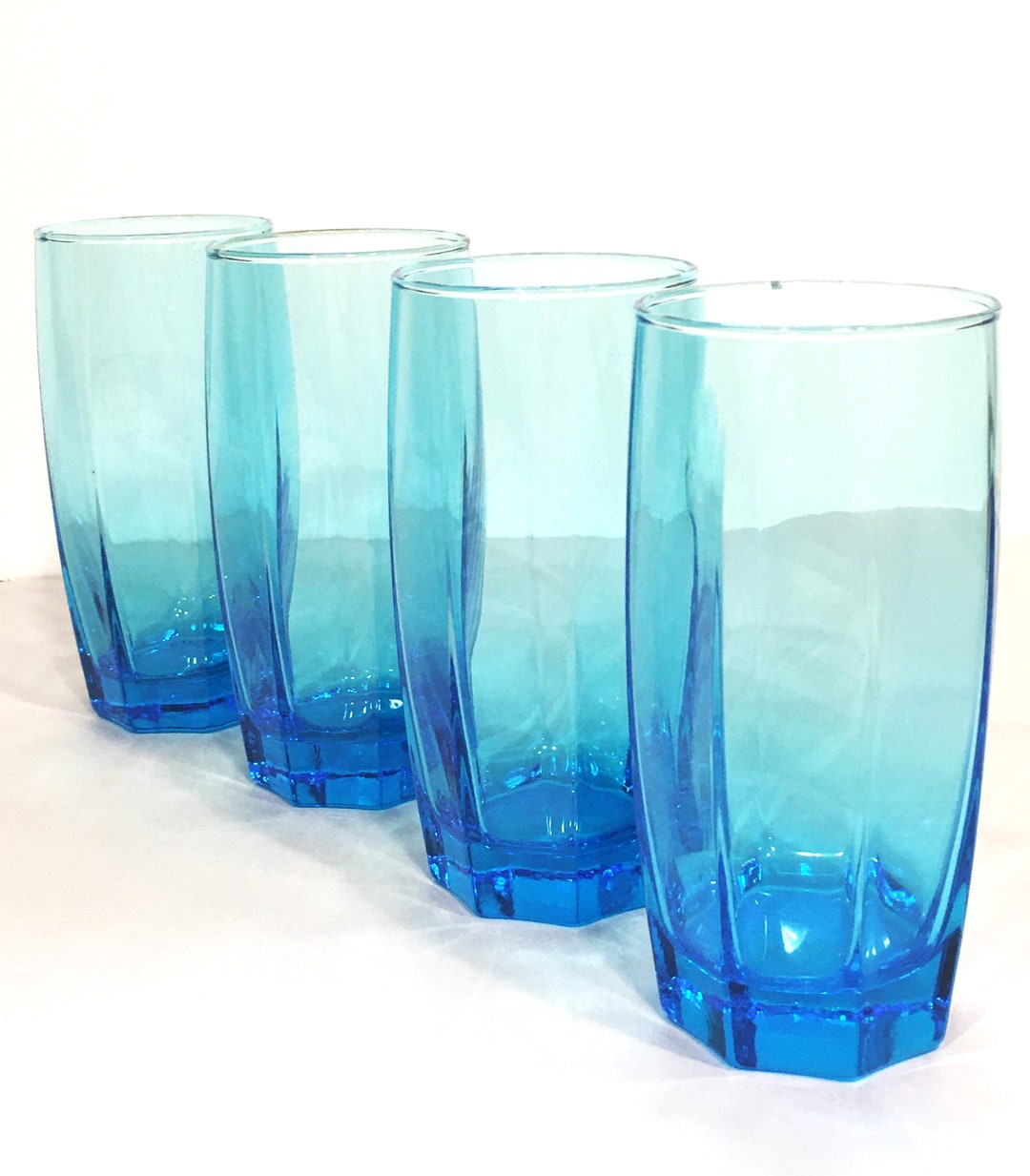 Set of 4 - Libbey Octagonal 8-side Panels Cobalt Blue 16oz. Drinking ...