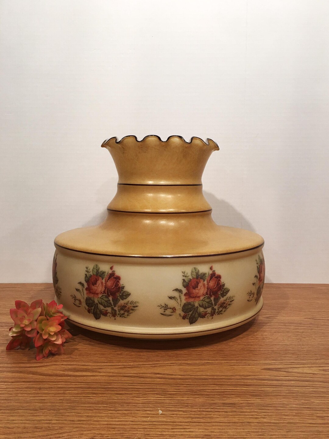 Vintage Large Tan/beige Hurricane Parlor Lamp Shade With Rose Floral ...