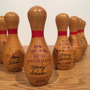 Lot of 9 - Vintage Mini Bowling Pins Awards " Tuesday Morning Coffee ...