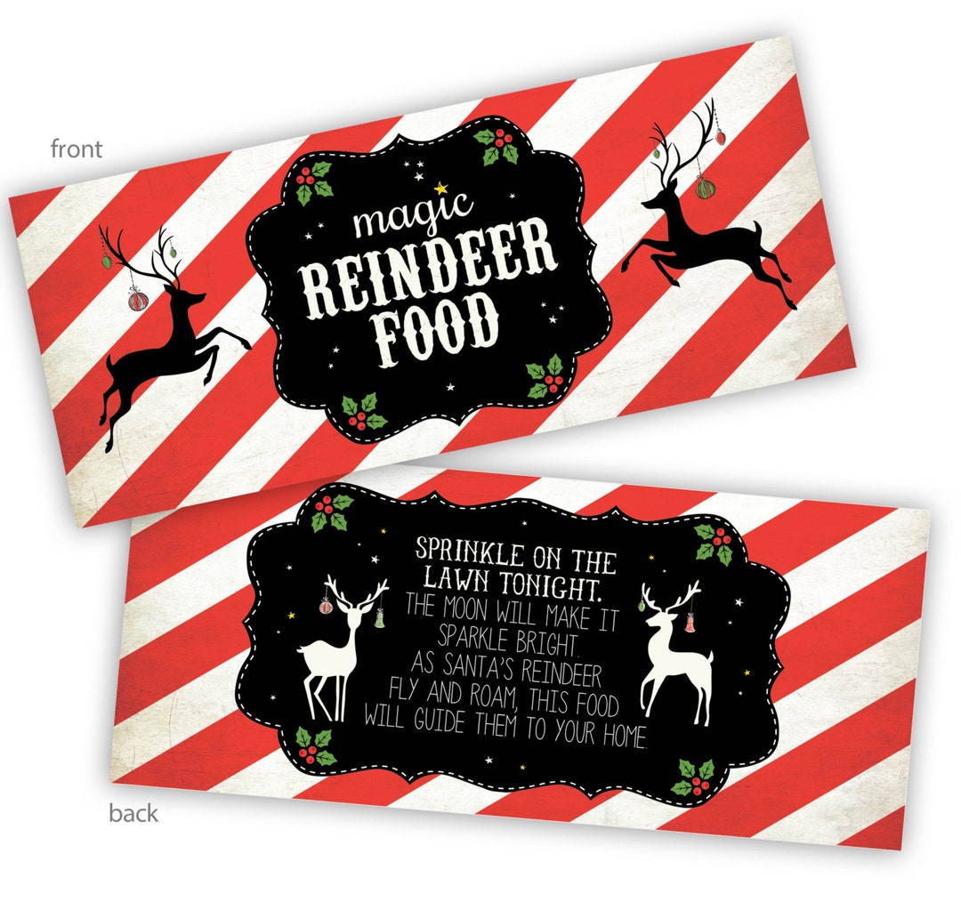 Magic Reindeer Food Labels, Vintage Candy Cane Stripes, Instant ...