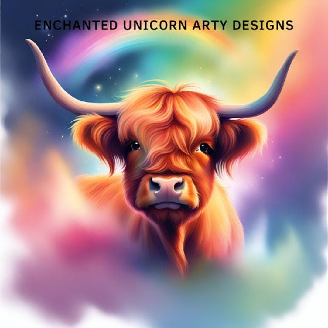 Cute Highland Cow and Rainbow Design Downloadable Clipart | Baby Shower ...