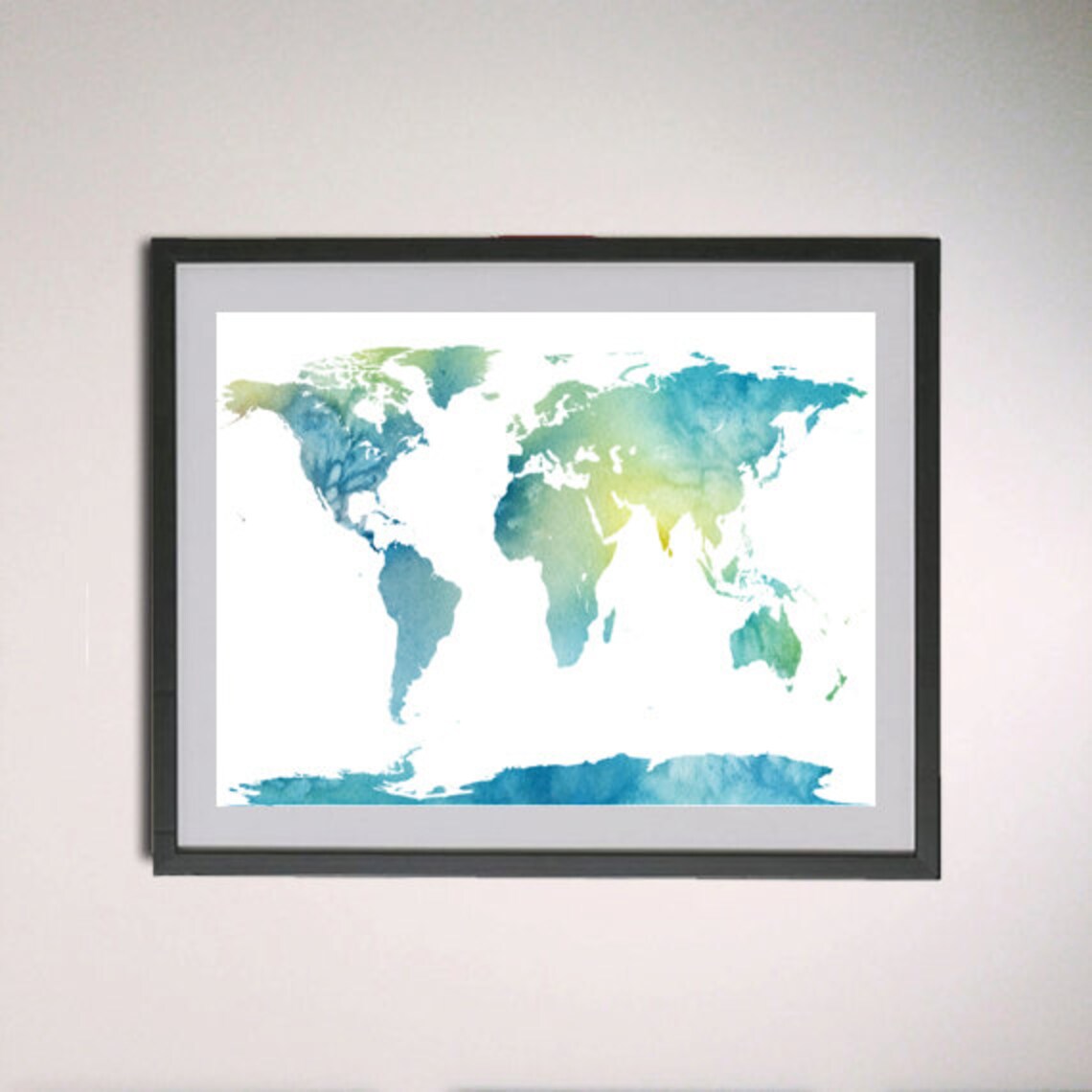 World Map Blue Water Colour Wall Art Print Watercolour | Etsy