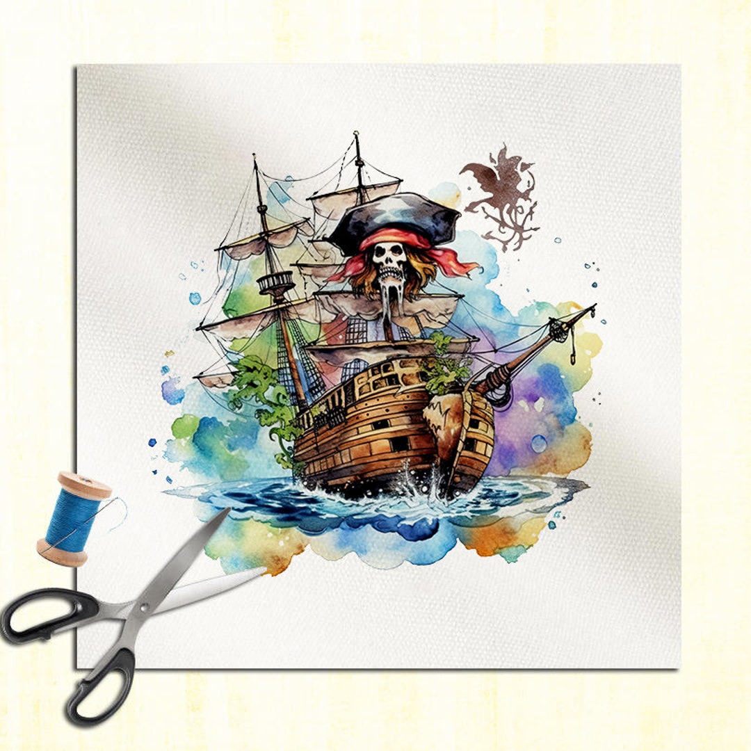 Pirate Ship Pirates Ocean Sea - Watercolor Watercolour Cushion Panel ...