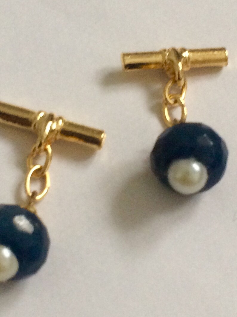 Gilt Cufflinks With Faceted Sapphire Cabochons and Pearl - Etsy