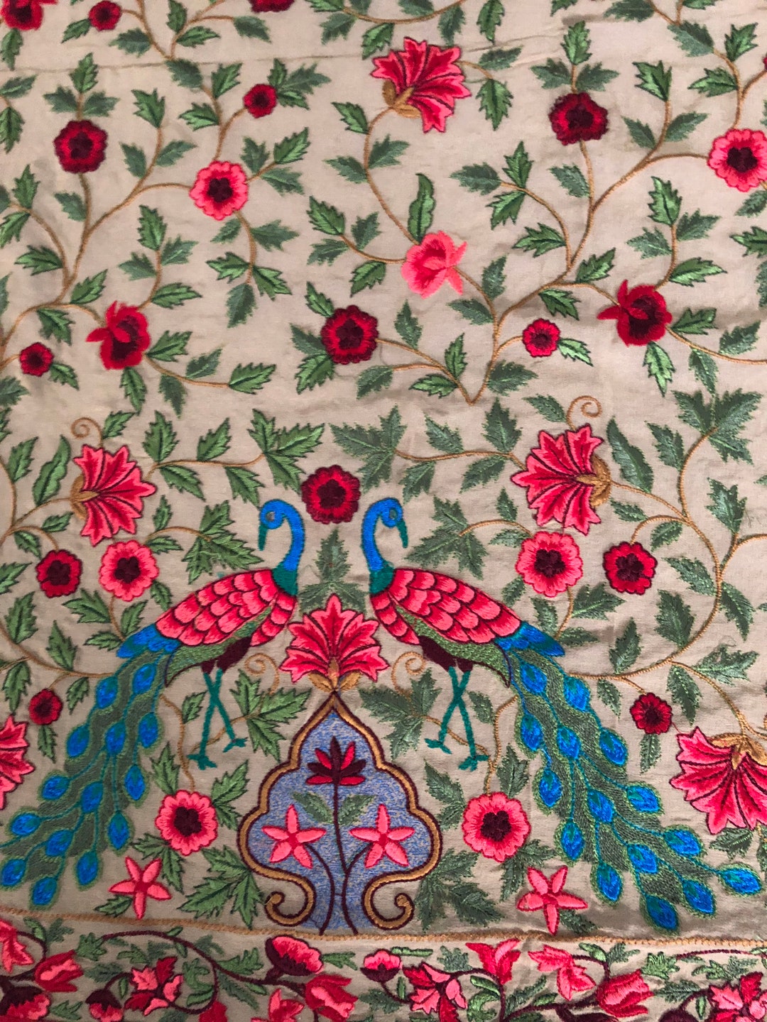 Paradise Garden Fully Embroidered Shawl With Peacocks. - Etsy