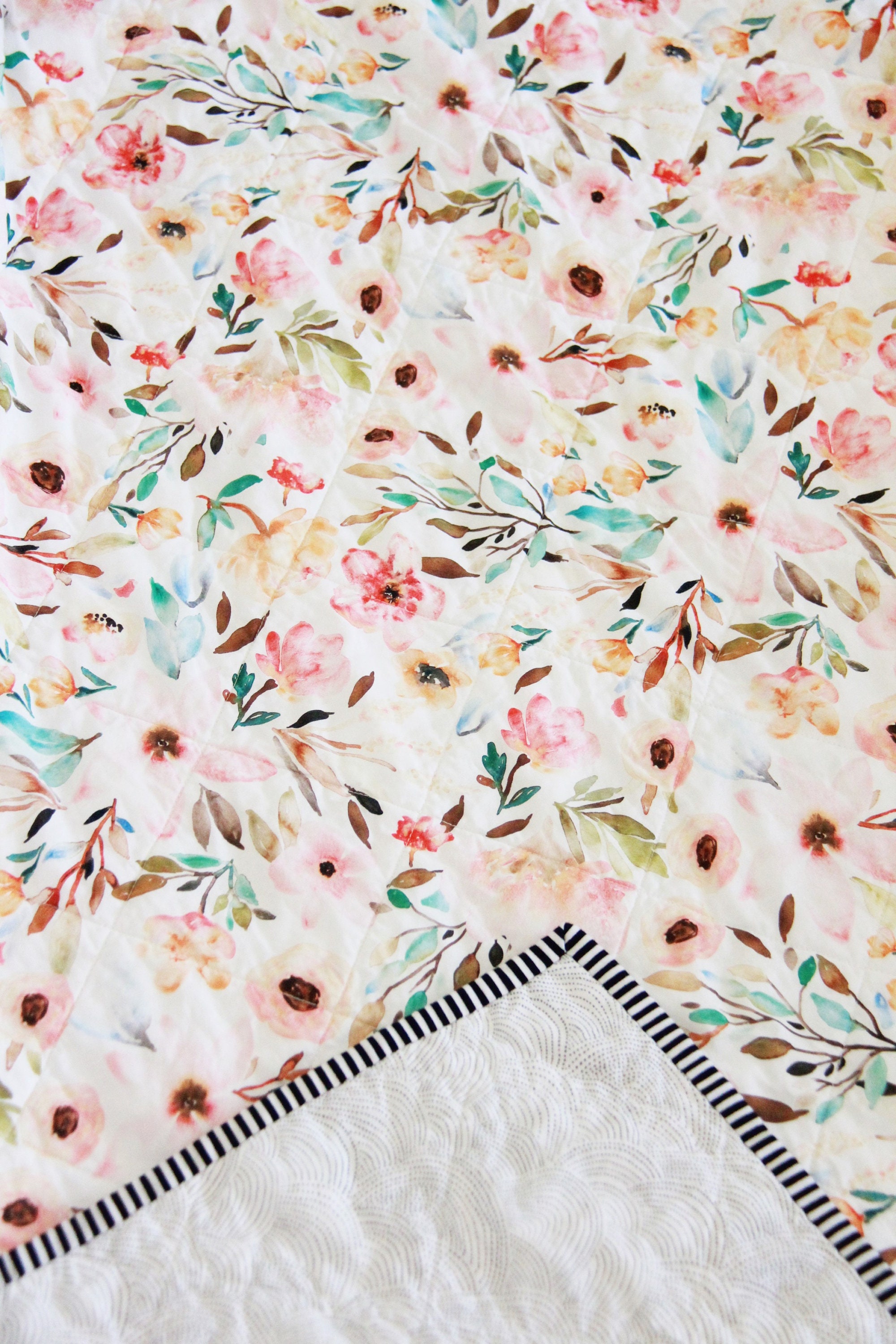 Floral Quilt Modern Quilt Wholecloth Quilt Baby Girl | Etsy