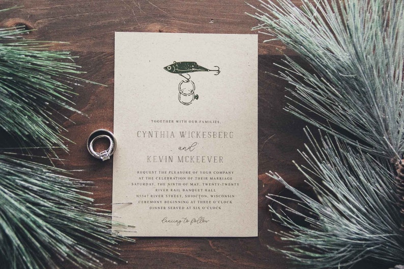 Fully Printed Rustic Fishing Themed Wedding Invitation Suite With ...