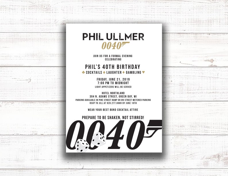 James Bond 007 Birthday Invitation Casino Themed - Etsy