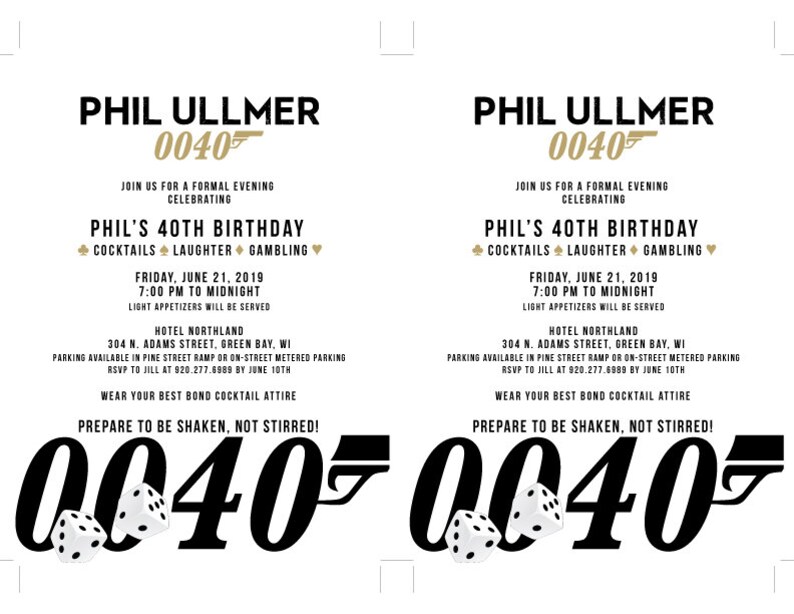 James Bond 007 Birthday Invitation Casino Themed - Etsy