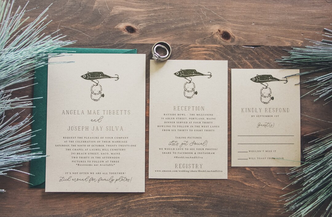 Fully Printed Rustic Fishing Themed Wedding Invitation Suite With ...