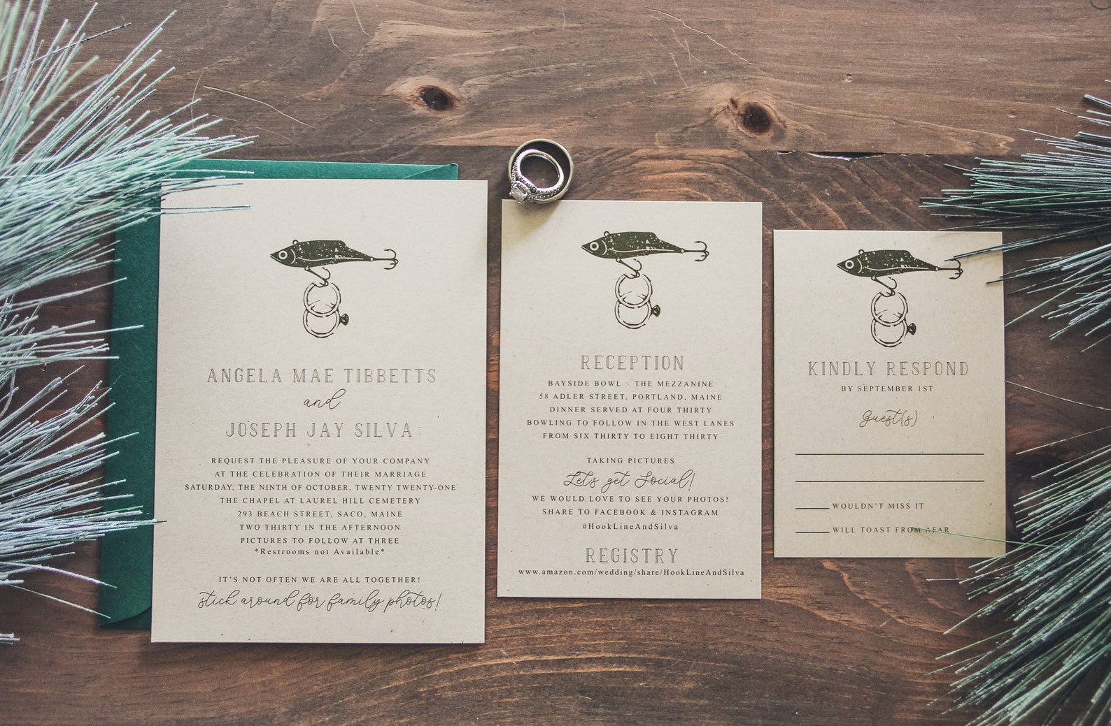 Fully Printed Rustic Fishing Themed Wedding Invitation Suite With ...