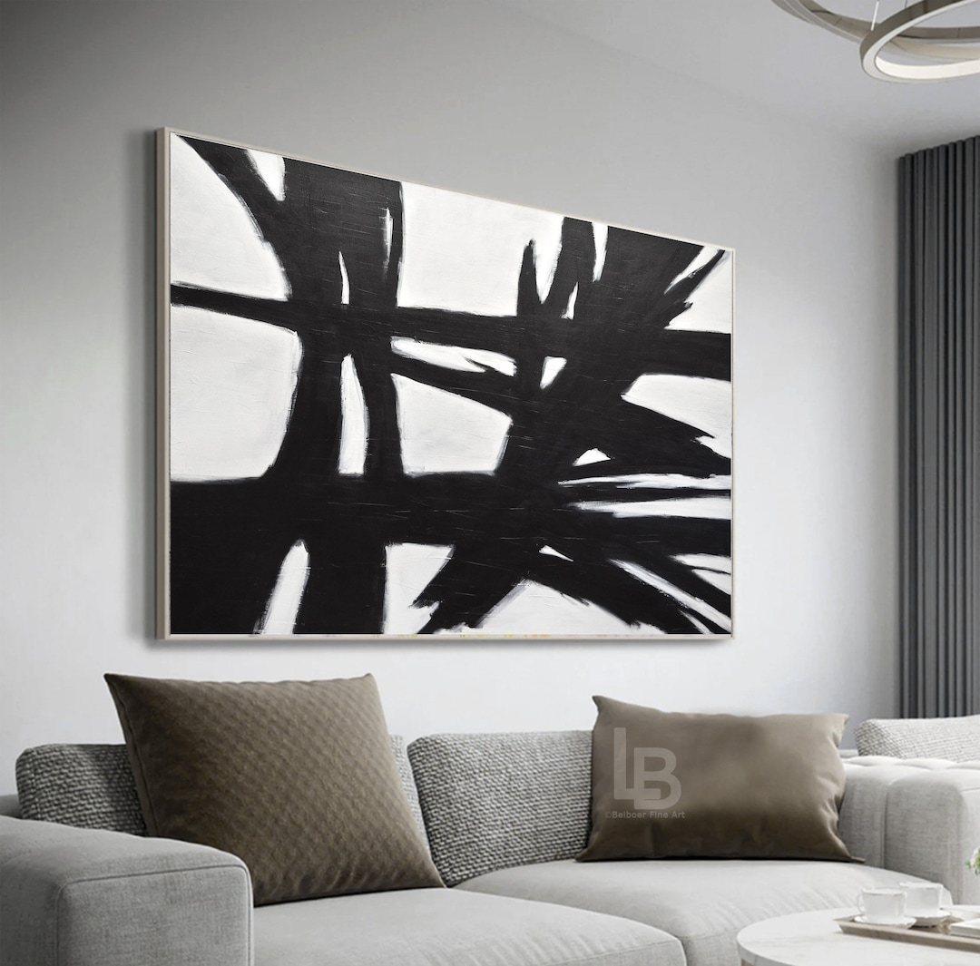 Abstract Expressionist Painting Original Black & White Large Wall Decor ...