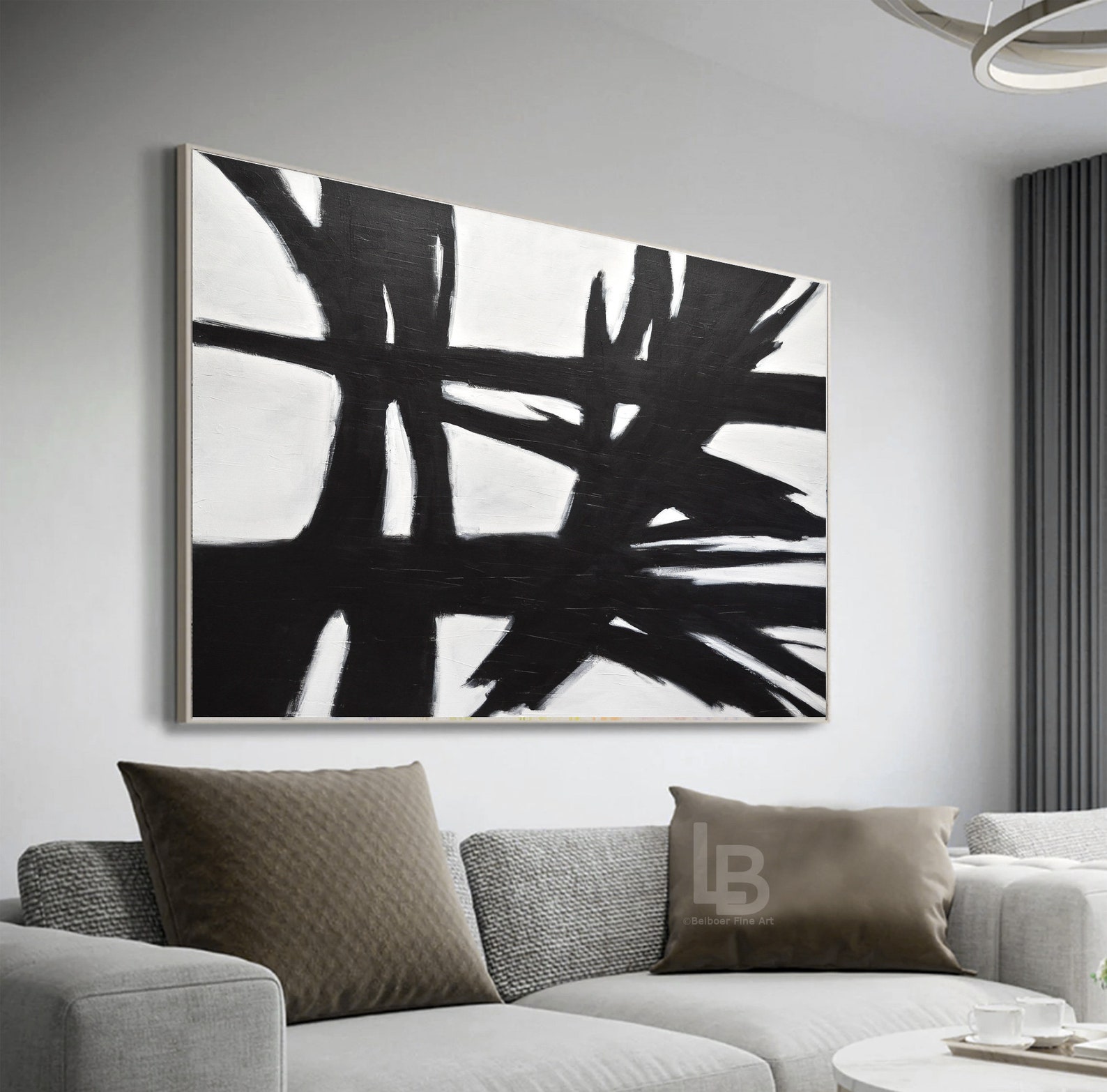 Black White Abstract Expressionism Painting Original Modern XL Wall Art ...
