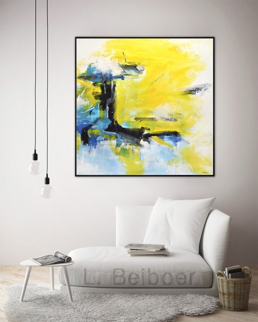 Original Yellow Abstract Painting: Square Modern Wall Art - Etsy