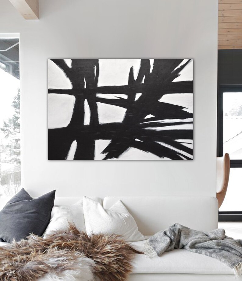Black White Abstract Expressionism Painting Original Modern XL Wall Art ...