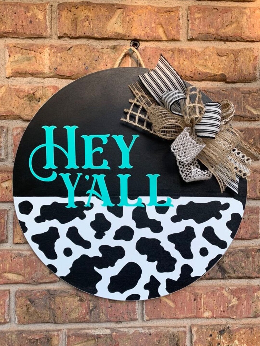 Cow Print Door Hanger Hey Yall Door Sign Welcome - Etsy
