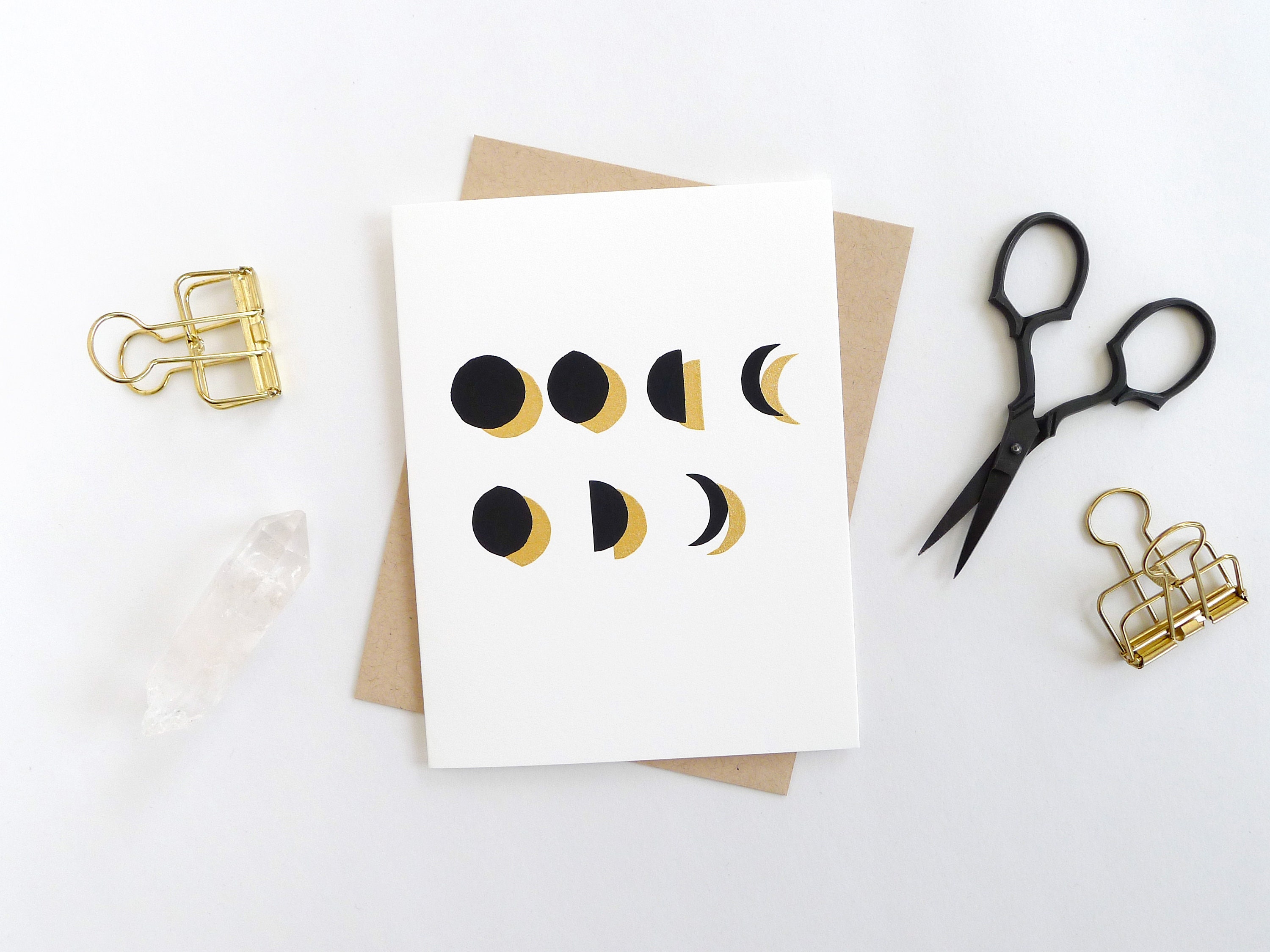 Moon Phase Card / Witchy Moon Stationery / Gold Blank Card | Etsy