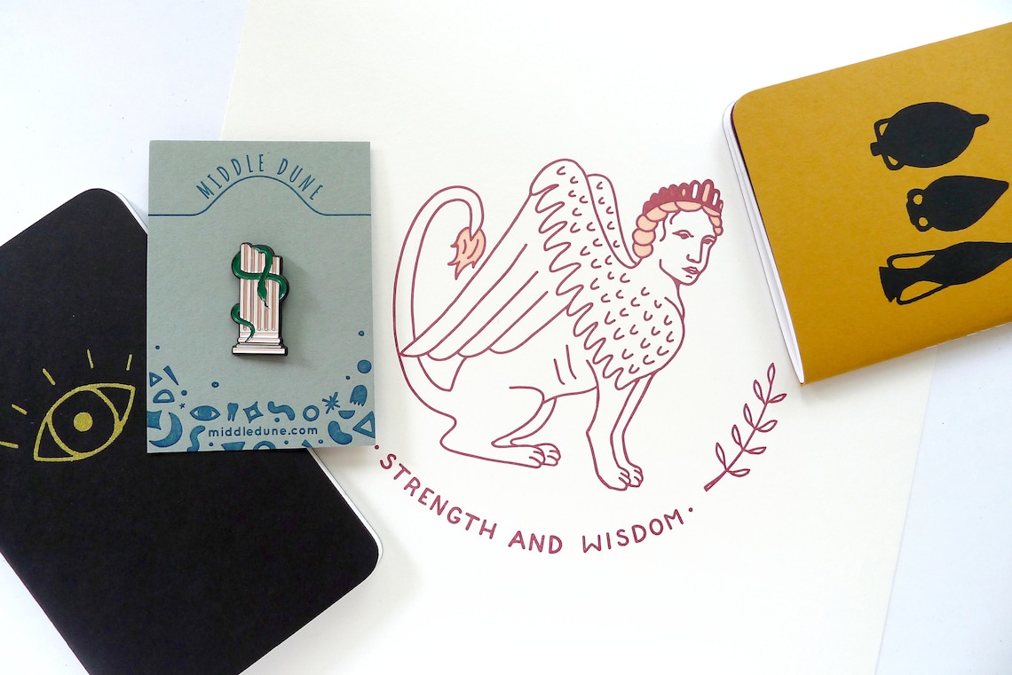 Snake & Column Pin / Broken Column Enamel Pin / Ancient Greek | Etsy