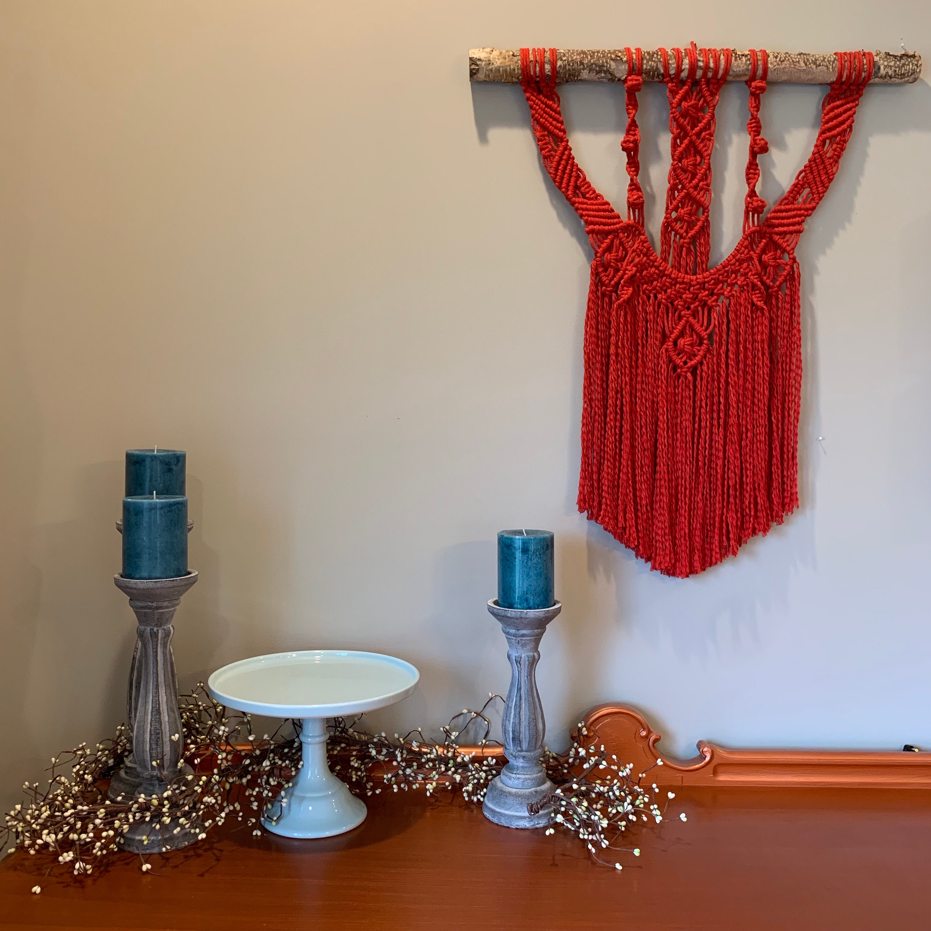 Red Macrame Wall Hanging Fiber Art Wall Home Decor Handmade - Etsy