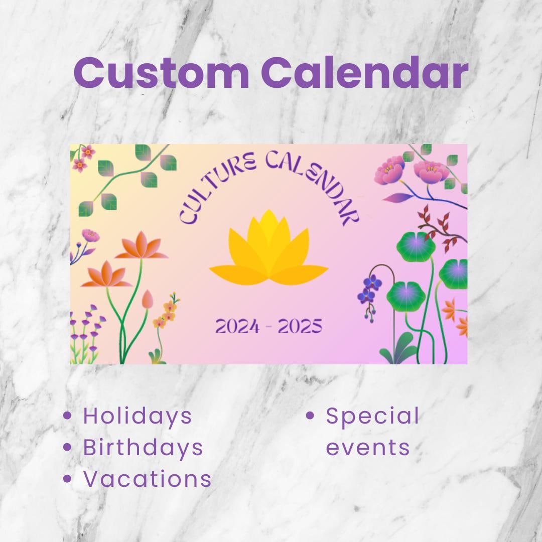 Kid's Culture Calendar Kid's Calendar Planner Organizer School Calendar ...