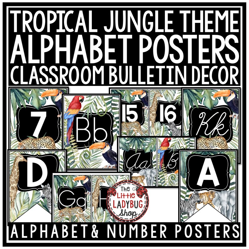 Tropical Jungle Classroom Decor Bundle Safari Animal Jungle Tropical ...