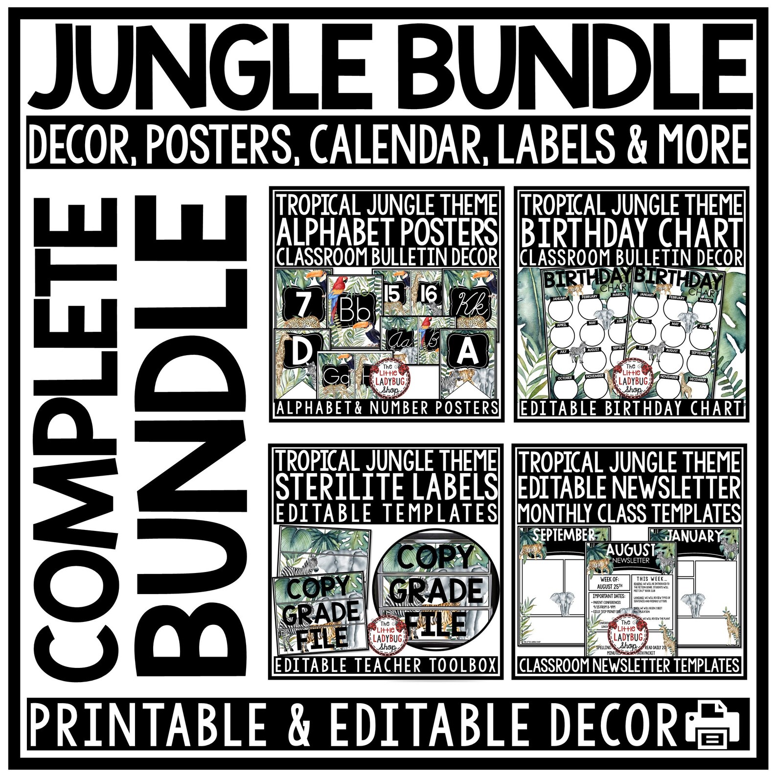 Tropical Jungle Classroom Decor Bundle | Safari Animal Jungle Tropical ...