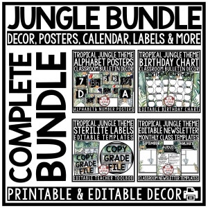 Tropical Jungle Classroom Decor Bundle | Safari Animal Jungle Tropical ...
