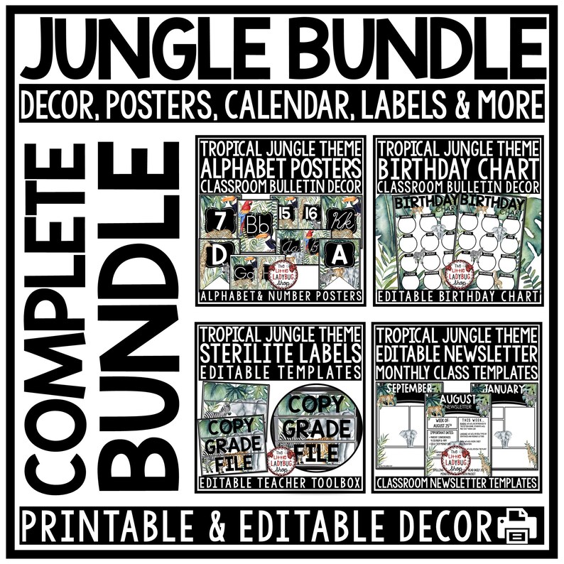 Tropical Jungle Classroom Decor Bundle | Safari Animal Jungle Tropical ...
