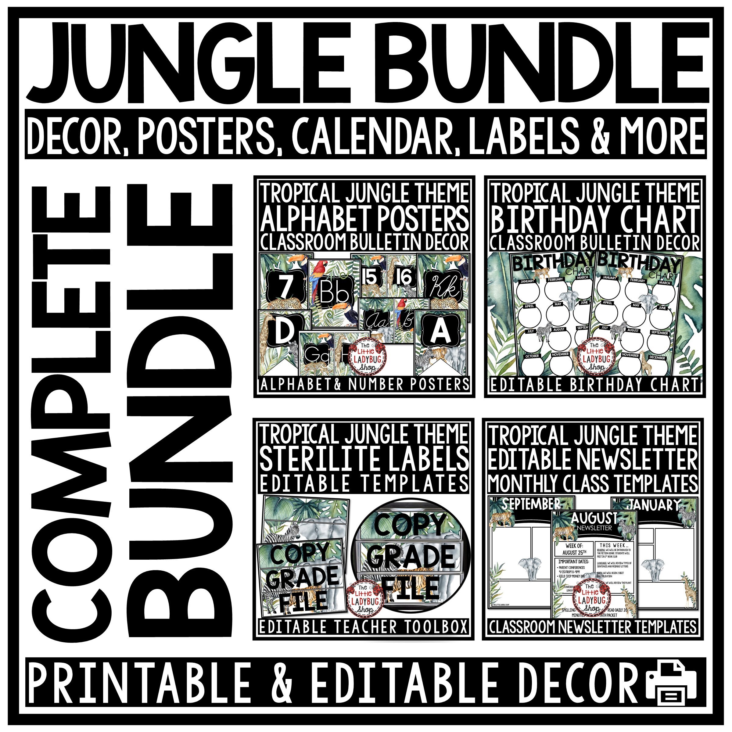 Tropical Jungle Classroom Decor Bundle | Safari Animal Jungle Tropical ...