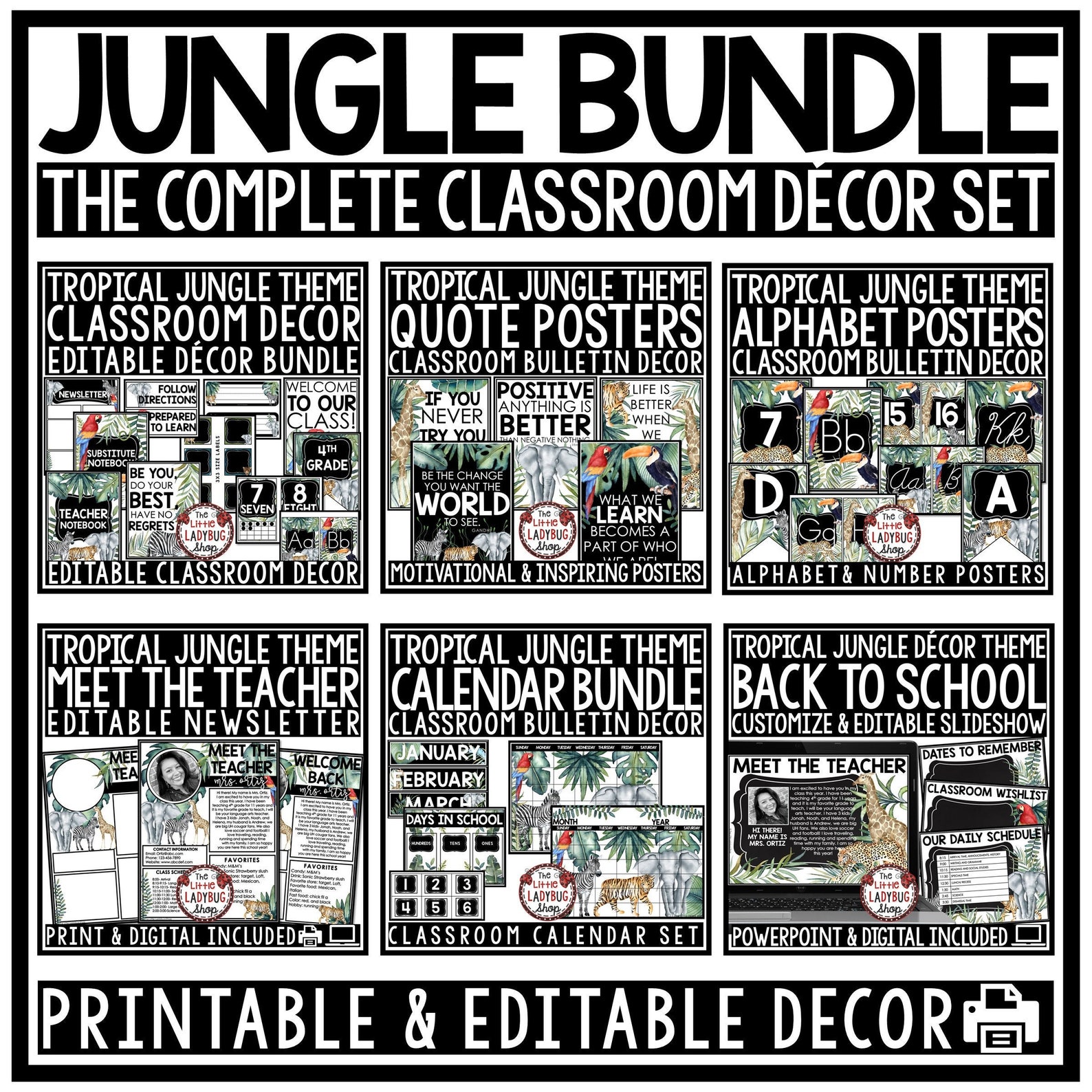 Tropical Jungle Classroom Decor Bundle | Safari Animal Jungle Tropical ...