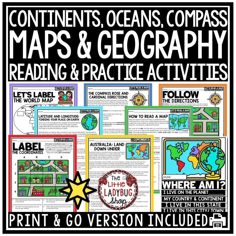 Geography World Map Skills Worksheets | Continents and Oceans Reading ...