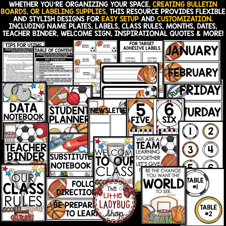 Sports Theme Classroom Decor Bundle | Sports Theme Motivational Quote ...