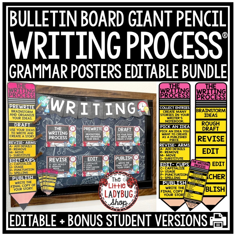 Writing Process Pencil Poster | Back to School Bulletin Board | Giant ...