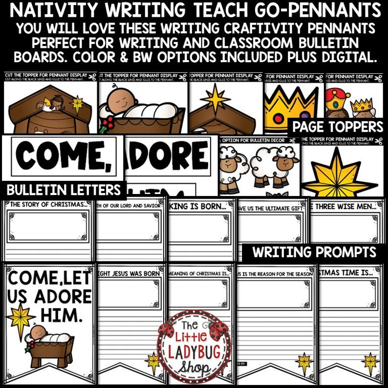 Christian Nativity Story Writing Prompts Bulletin Board | Nativity ...